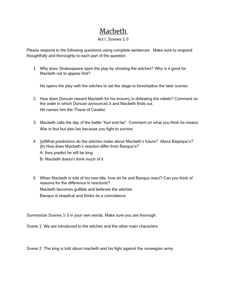 Macbeth Act I, Scenes 1-3 | PDF | Classics