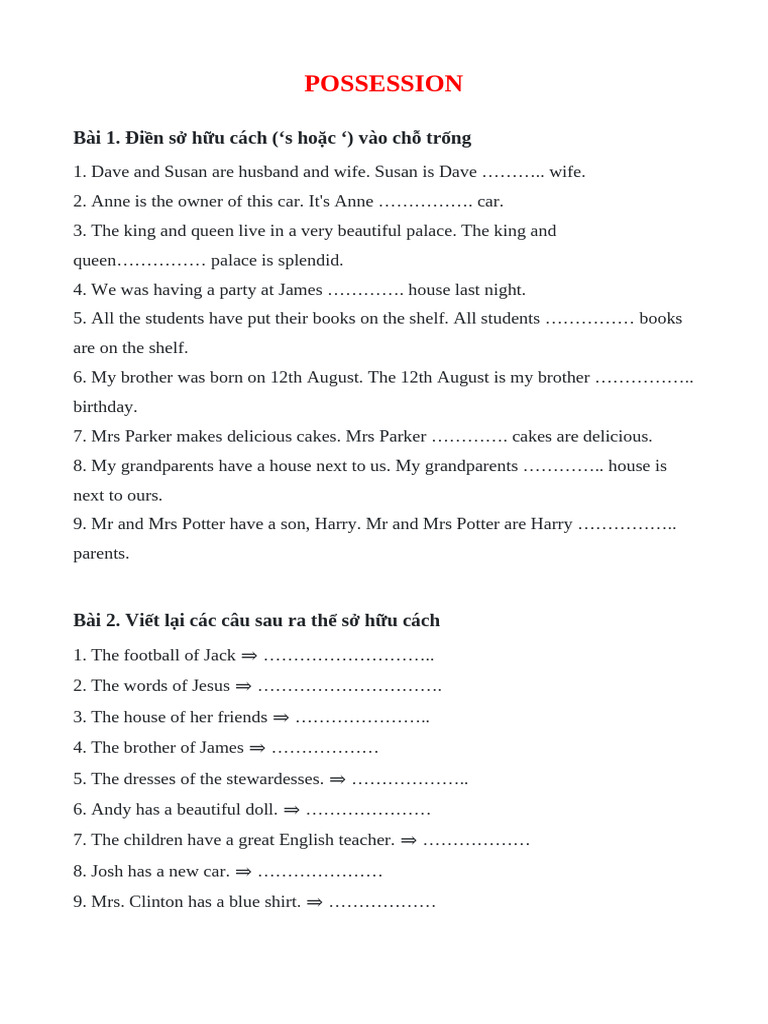 Possession (Exercise) | PDF
