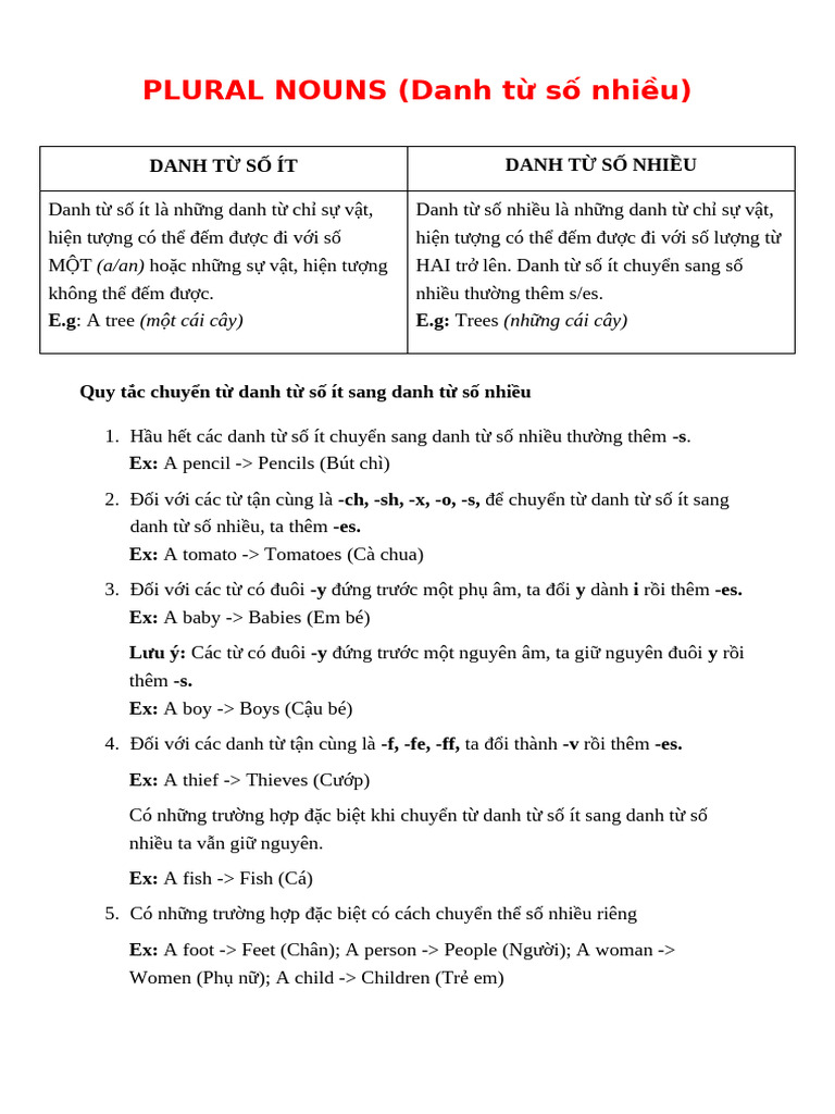 Plural Nouns (Theory + Exercise) | PDF