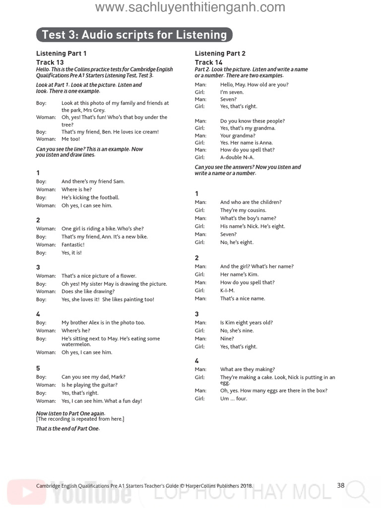 Pre A1 Starters Listening Test Guide | PDF
