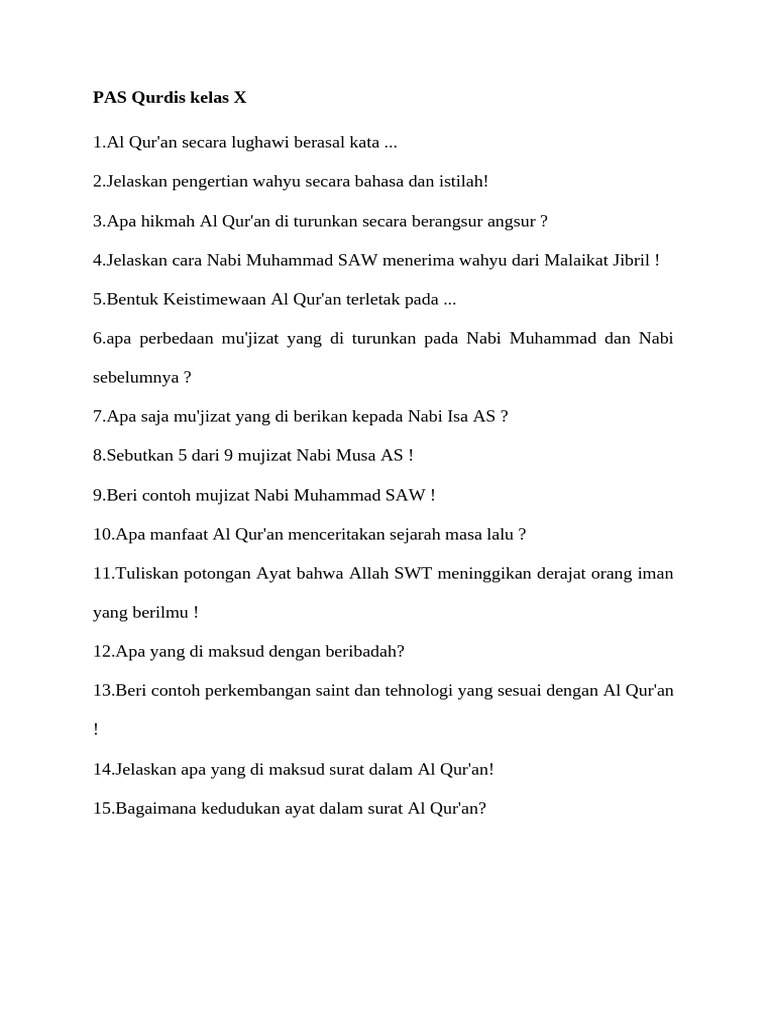 PAS Qurdis Kelas X | PDF