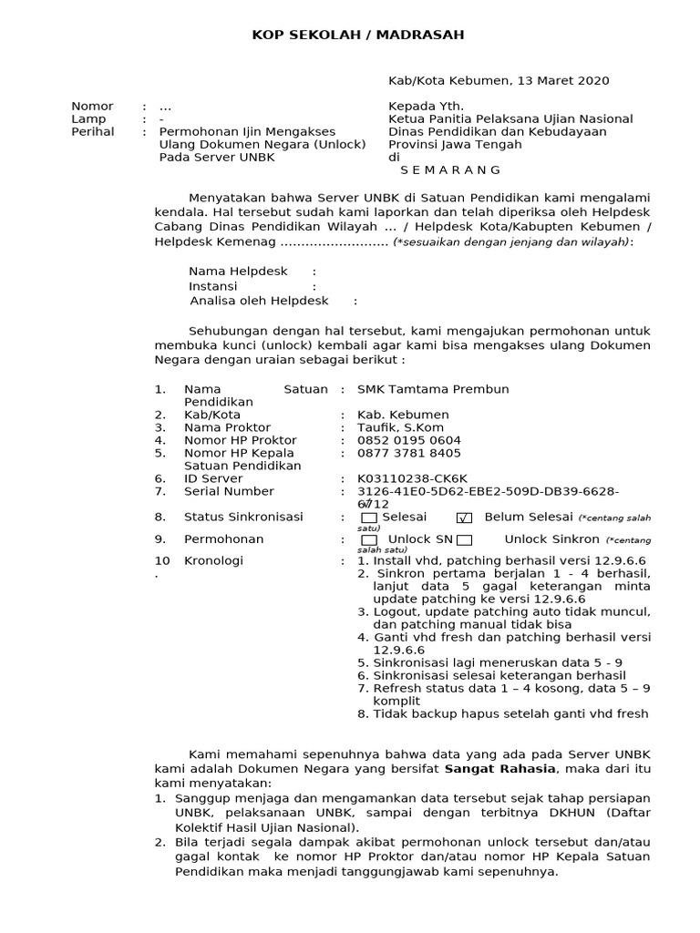 Surat Request Unlock 2020 JTG Rev A | PDF