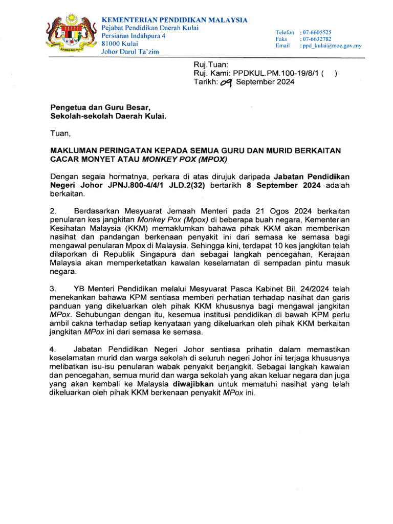 Peringatan Penyakit Mpox Utk Sekolah 240910 105354 | PDF