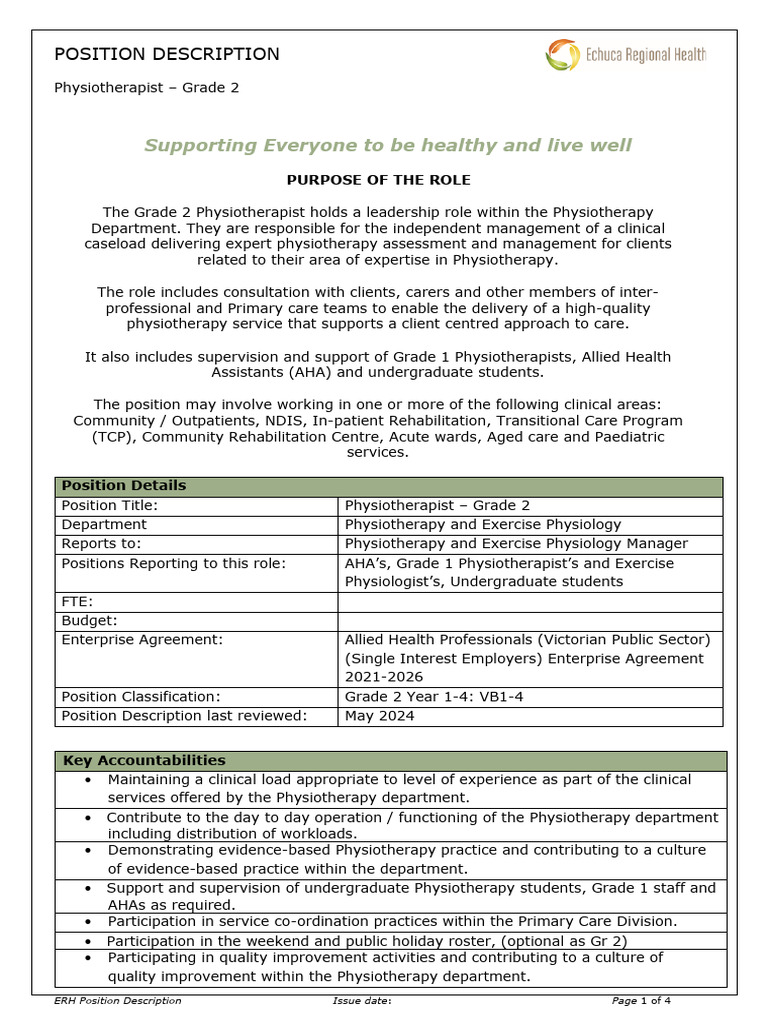 0104 Position Description Grade 2 Physiotherapist | PDF | Physical Therapy | Health Care