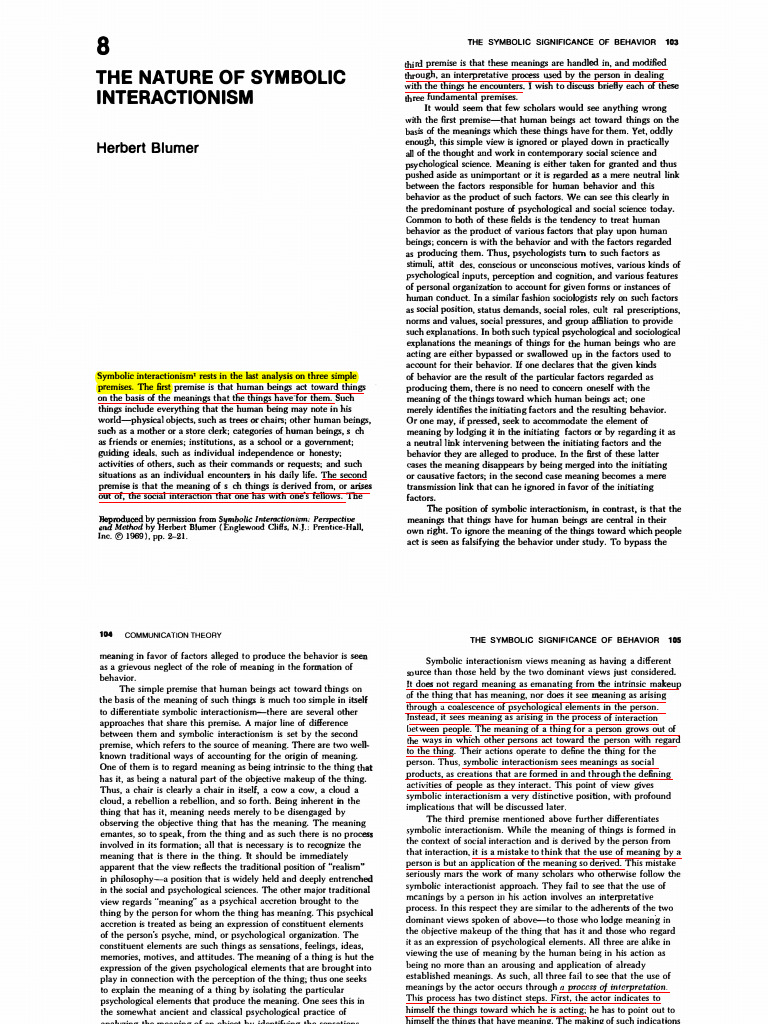The Nature of Symbolic Interactionism - Blumer H | PDF | Psychology | Attitude (Psychology)