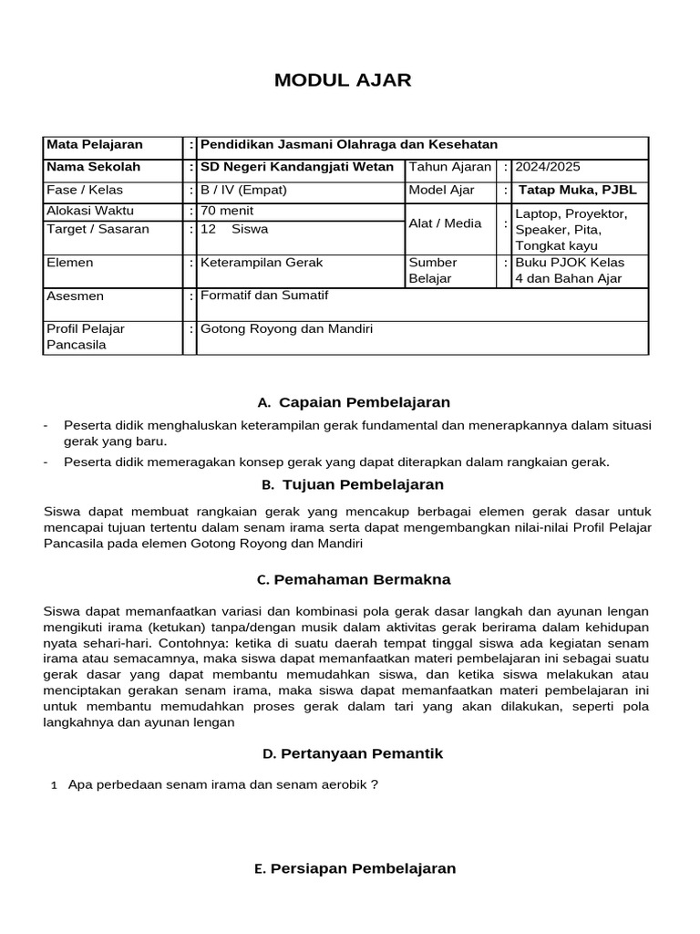 Modul Ajar Gerak Ritmik Kelas 4 SD | PDF