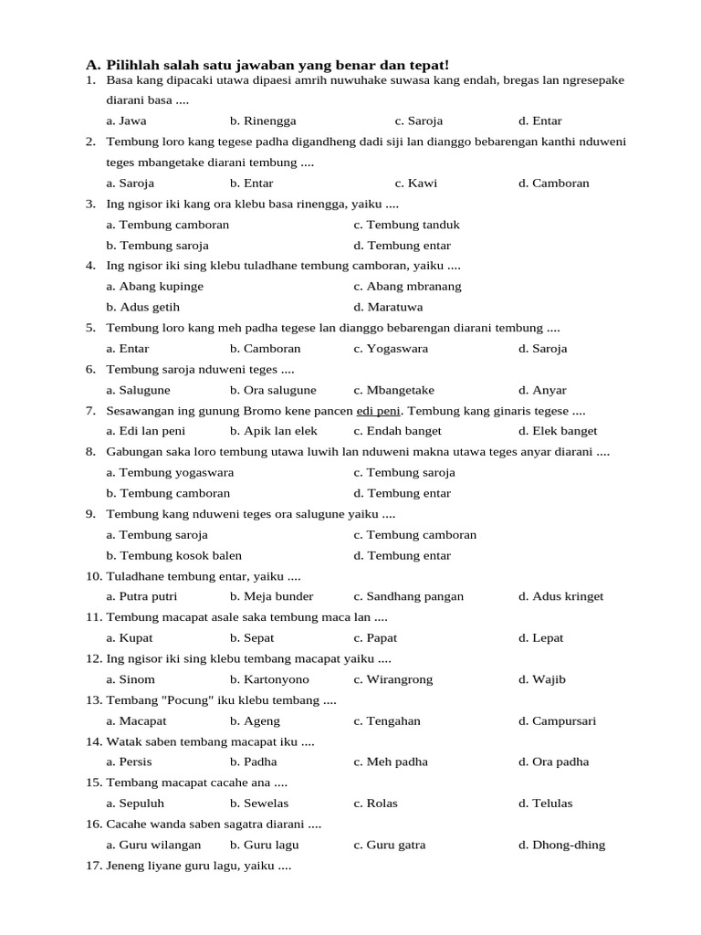 Pas B.jawa Kelas 5 | PDF