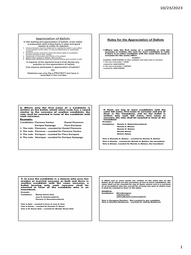 Appreciation of Ballots | PDF | Voting | Political Law