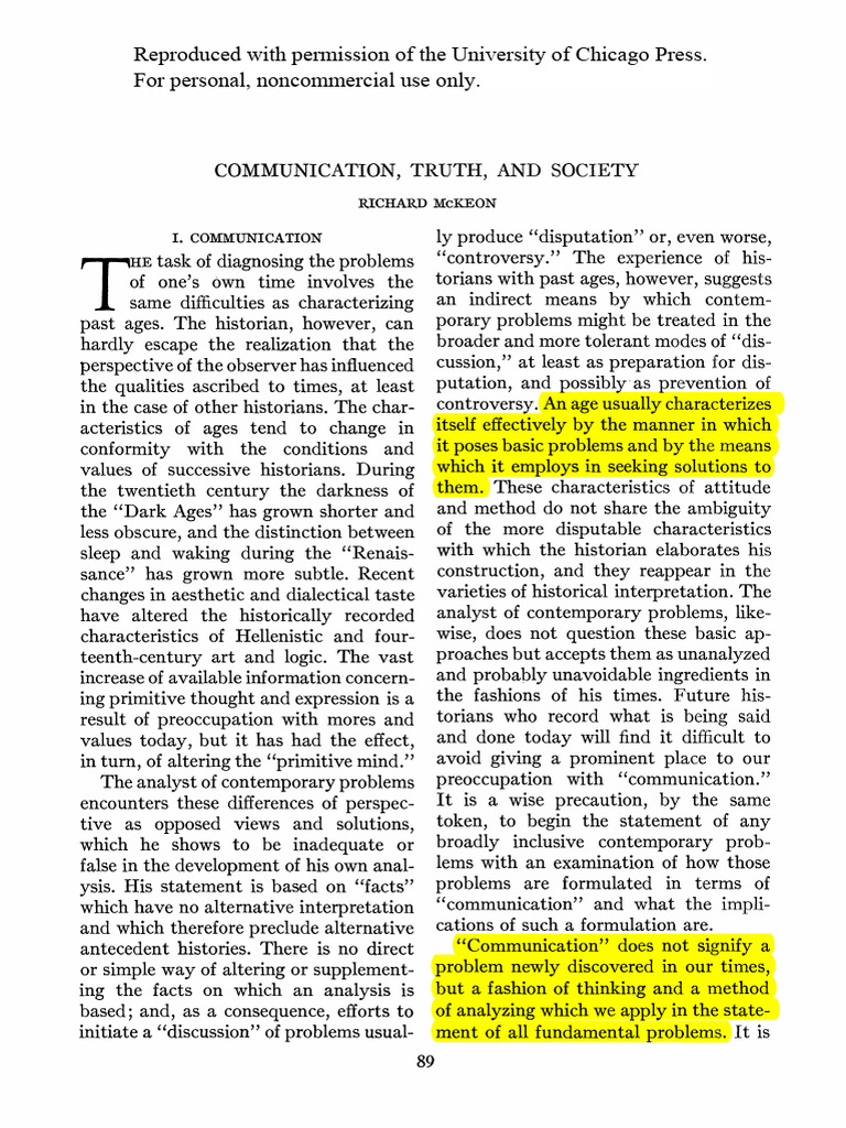 Communication Truth and Society - McKeon R | PDF | Truth | Communication