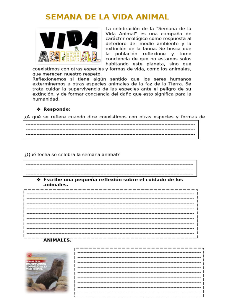 Semana de la Vida Animal: Conciencia Ecológica | PDF