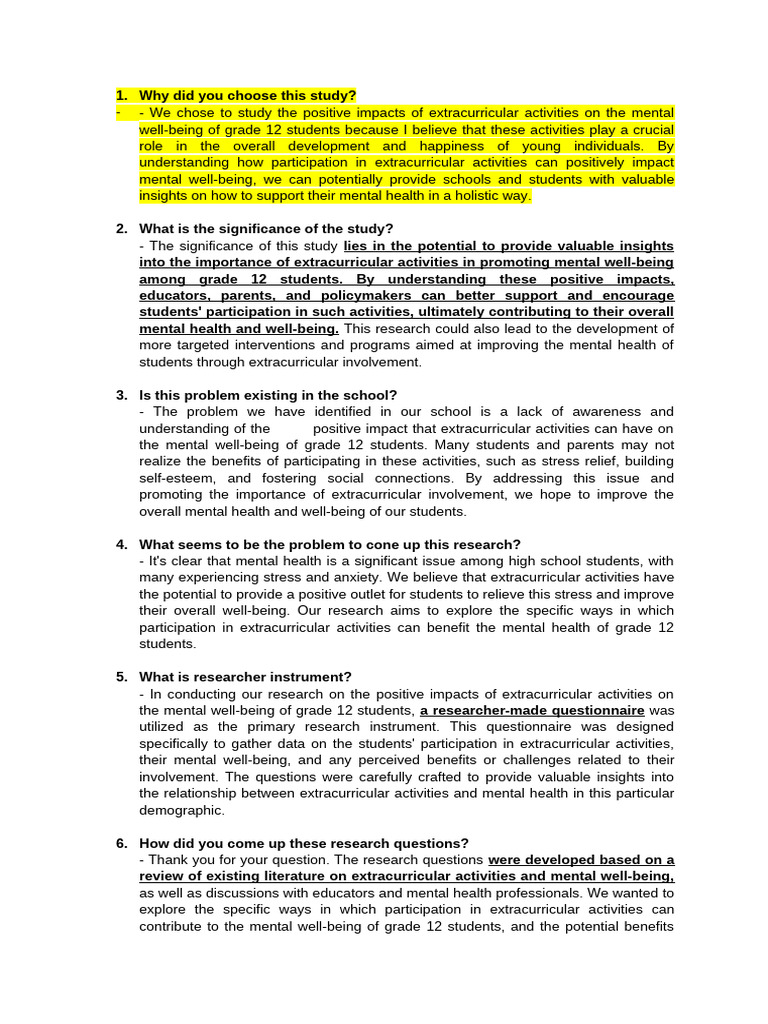 Research Defense Questions | PDF | Methodology | Well Being