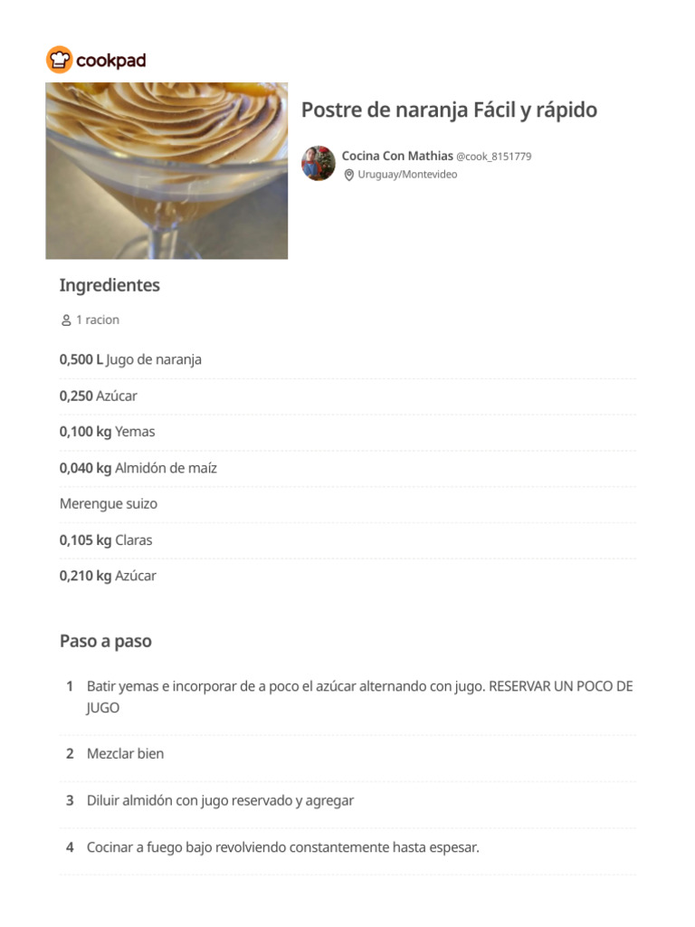 Postre de Naranja Fácil y Rápido Receta de Cocina Con Mathias - Cookpad | PDF