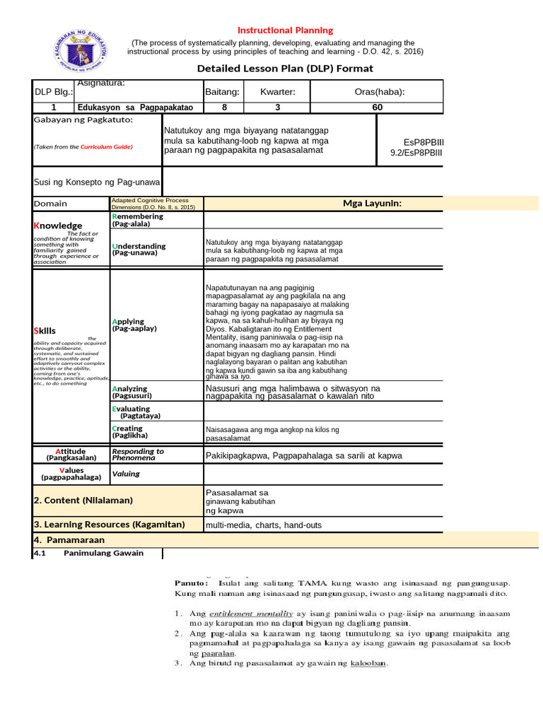 3rd Quarter DLP Esp 8 Week 1 | PDF | Cognition | Psychology