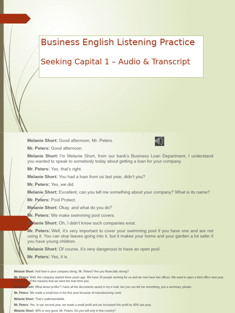 Business English Listening Practice Seeking Capital 1 | PDF