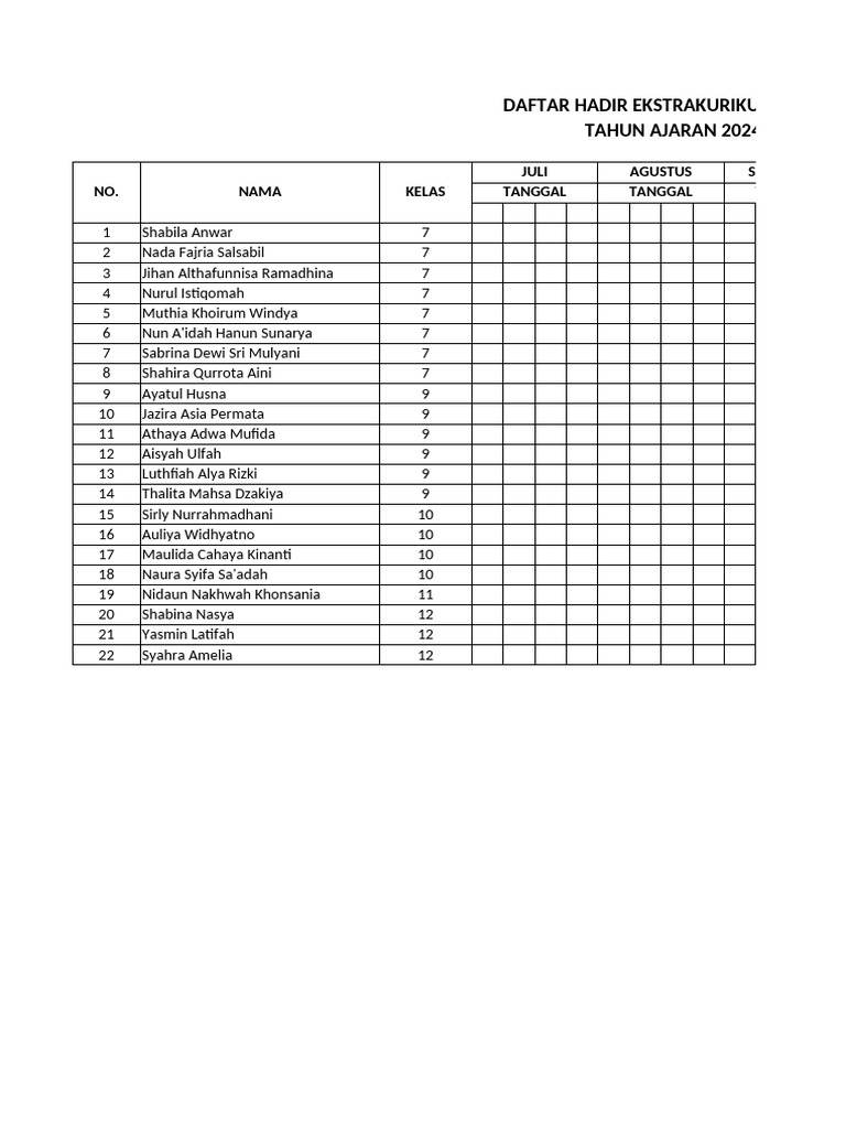 Daftar Hadir Ekskul | PDF