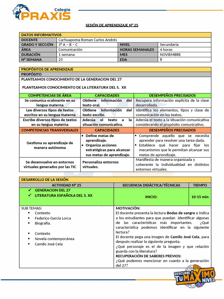 3ro Sec Sesion de Aprendizaje - Sem 25-27 | PDF | Aprendizaje | Maestros
