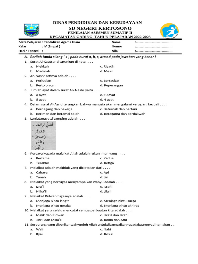 Soal PAI Kls 4 SMT Genap | PDF