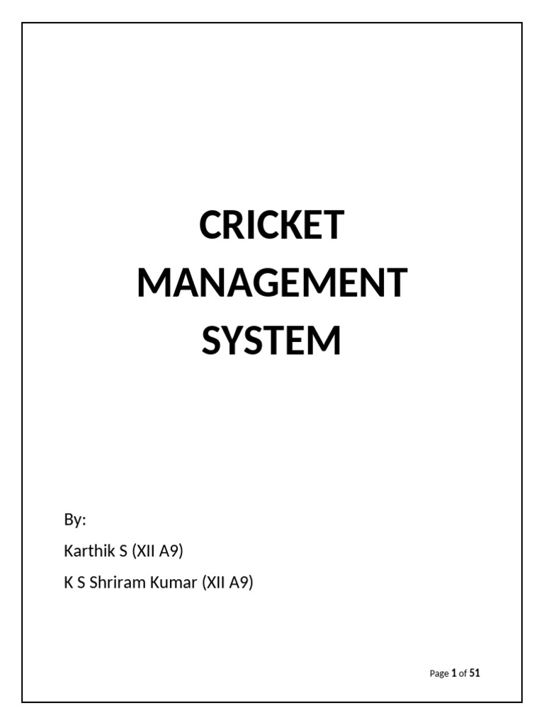 Cricket Database Management Project | PDF | Databases | Computing