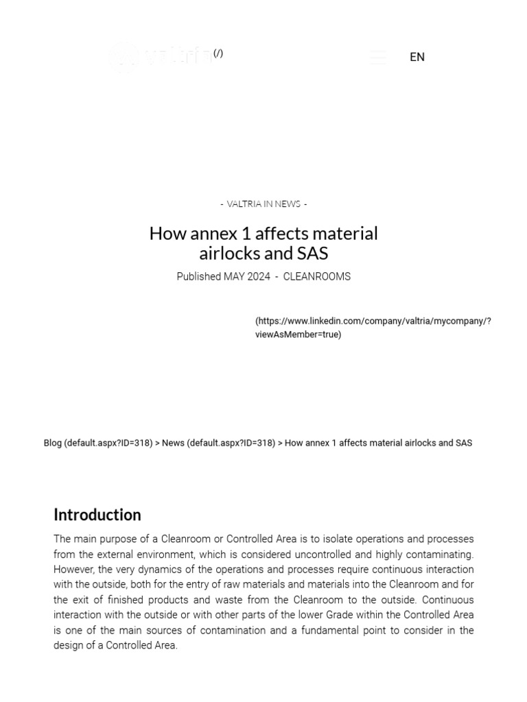Annex 1 GMP - How It Affects Material Airlocks and SAS | PDF ...