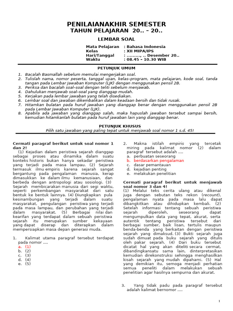 Soal PAS Bhs Indonesia Kelas XII K13 (Websiteedukasi - Com) - Versi 1 - Soal PAS Bahasa ...