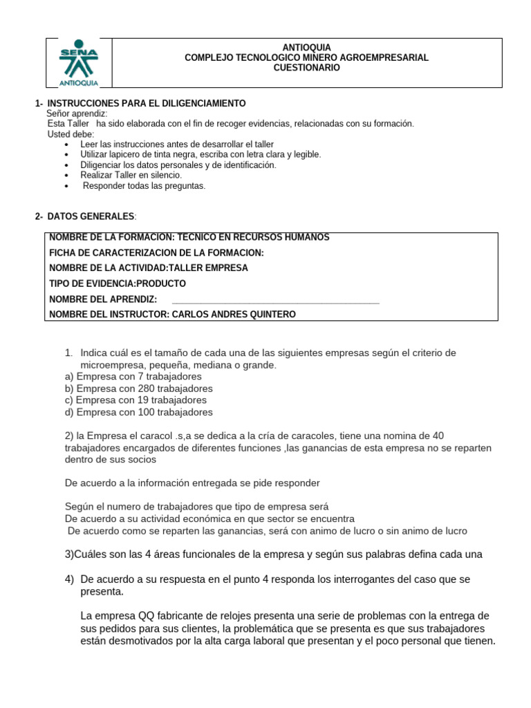 Taller Empresa | PDF | Business | Economias