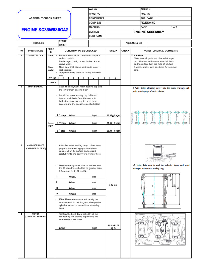 Check Sheet Engine SC33W | PDF | Screw | Gear