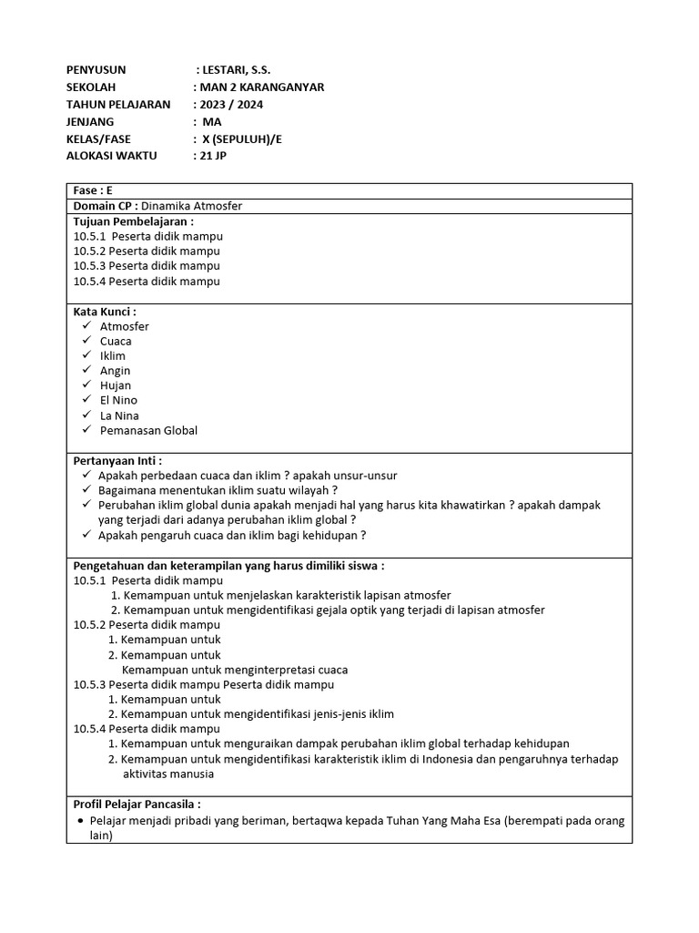 1 - RPP Geografi - Fase e Moderasi Beragama - Lestari | PDF | Sains ...