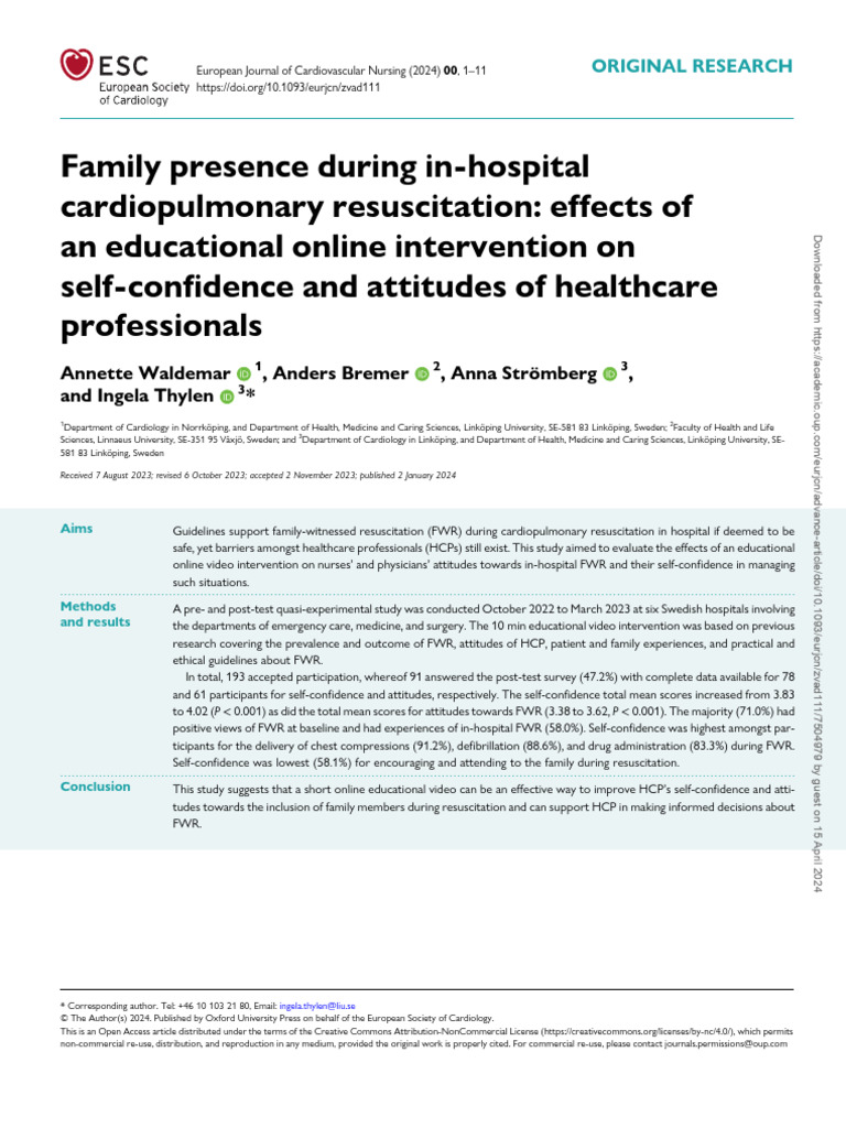 Family Presence During Resuscitation | PDF | Health Economics | Medical ...