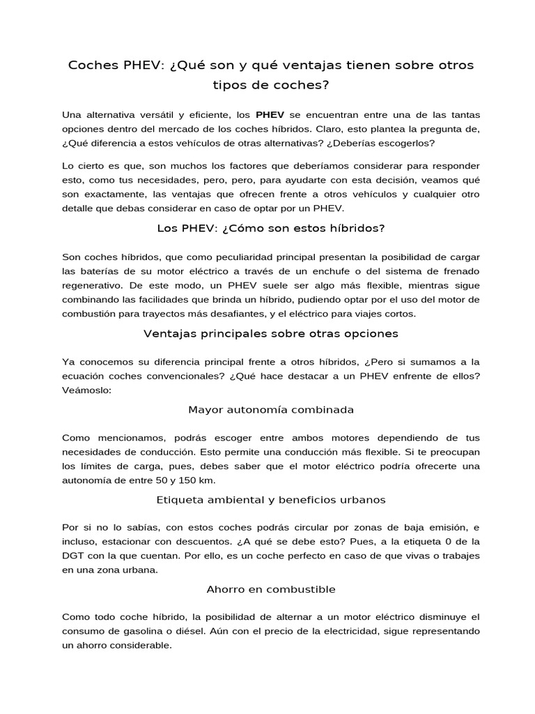 Coches PHEV | PDF | Coche | Enchufe híbrido