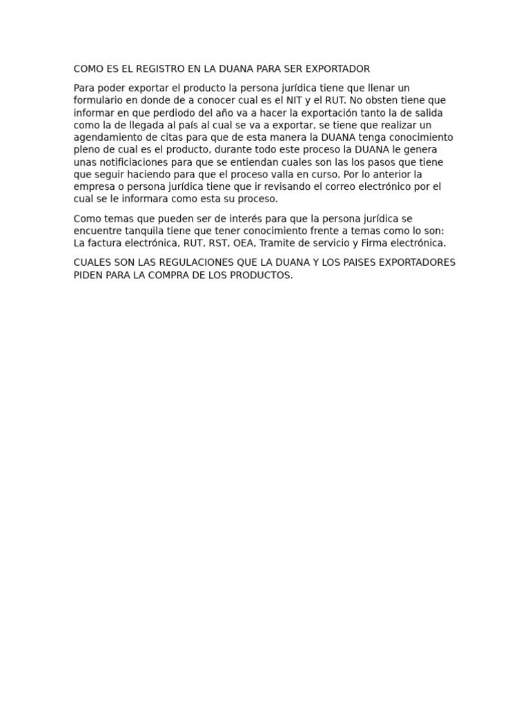 Como Es El Registro en La Duana para Ser Exportador | PDF