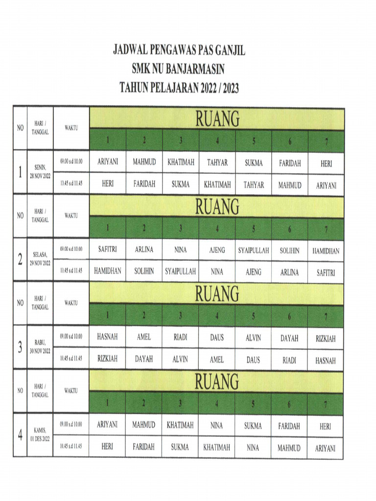 REVISI - JADWAL PAS GANJIL TP. 2022-2023 - Rotated | PDF