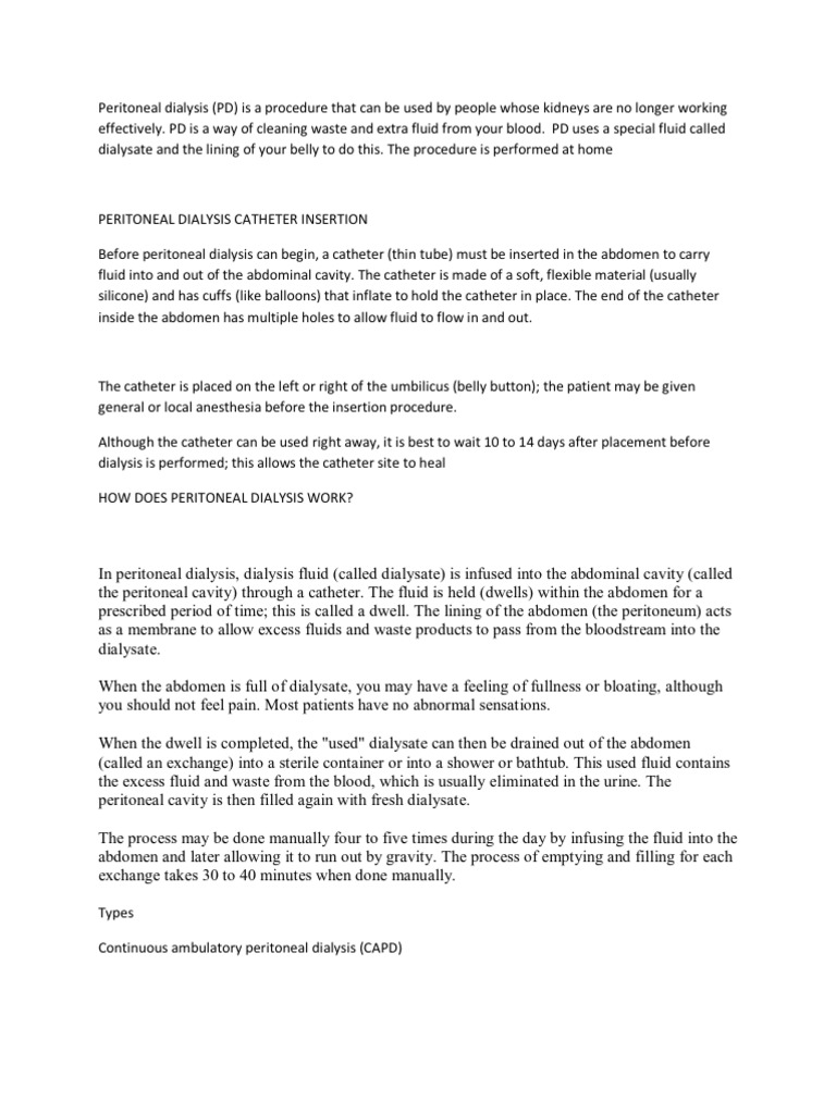 An Overview of Peritoneal Dialysis: How it Works, Catheter Insertion ...