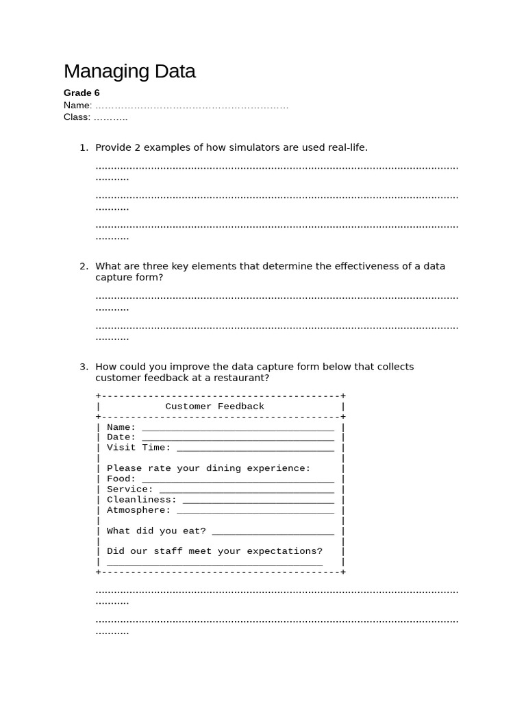 Grade 6 Worksheet Managing Data | PDF | Databases