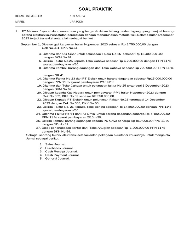 Soal PA PJDM XI AKL | PDF