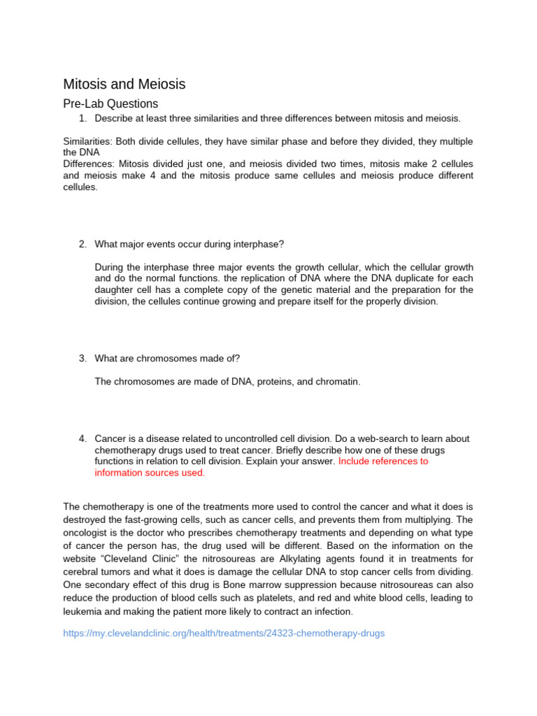 Mitosis and Meiosis Lab 1 | PDF | Mitosis | Cell Growth