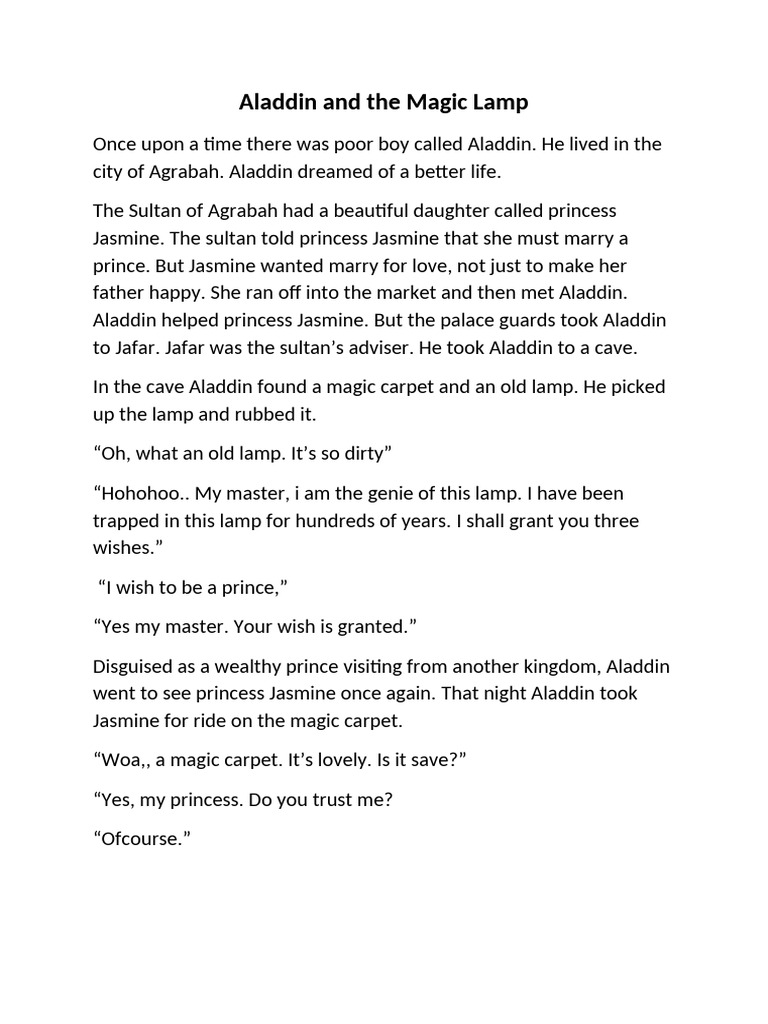 Aladdin and Jasmine's Magical Love Story | PDF | Fairy Tales