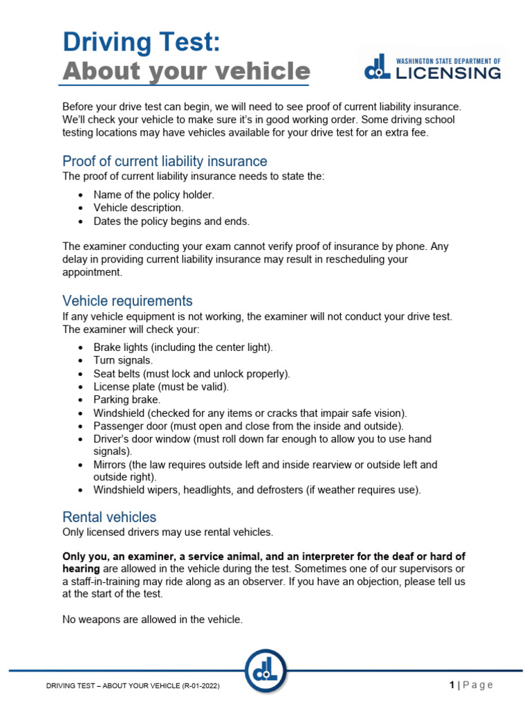 Driving Test Vehicle Requirements Guide | PDF