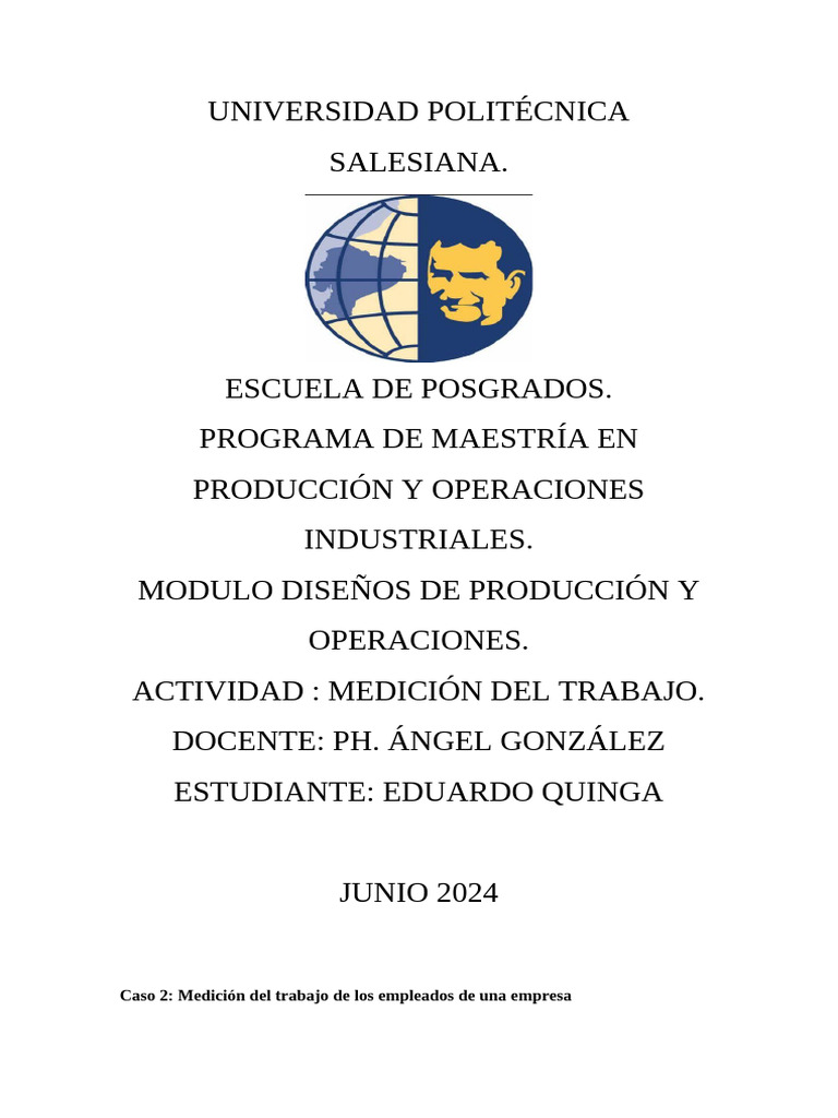 Caso 2 Medición Del Trabajo - Eduardo Quinga | PDF | Business