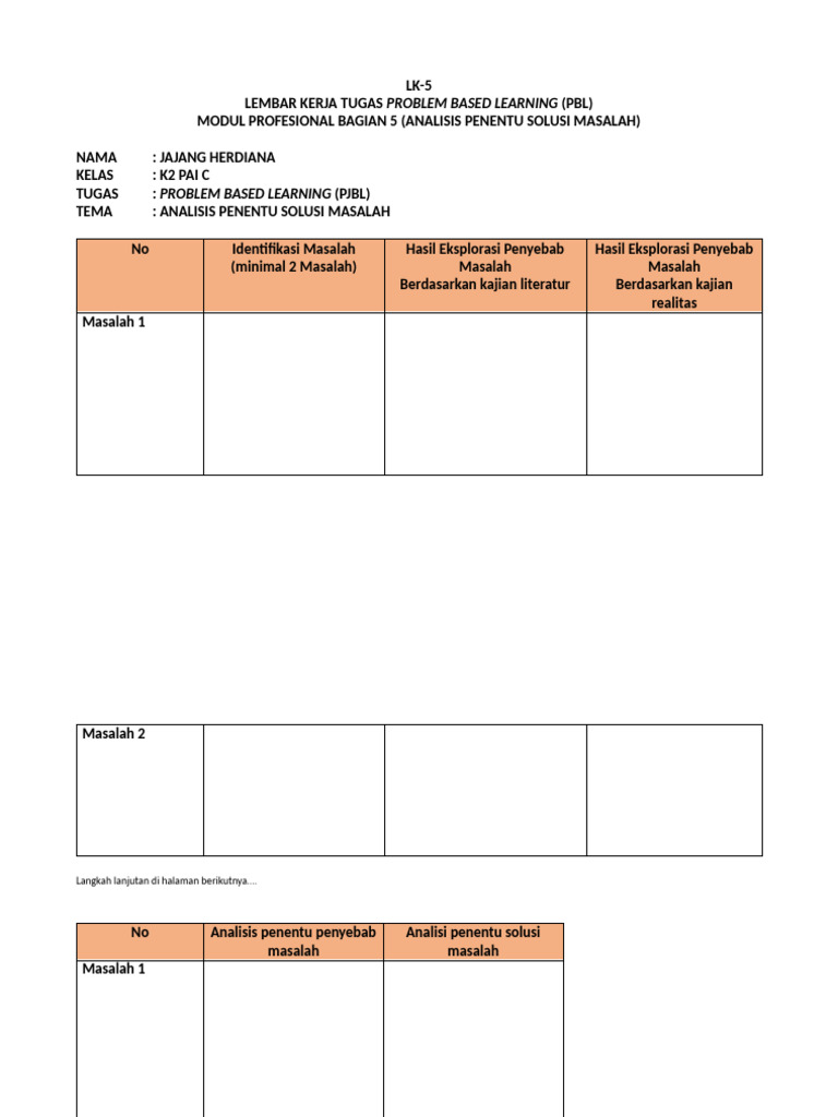 LK 5 Analisis Penentu Solusi Masalah Lanjutan (PBL Prefesional) Modul 5 Fix | PDF