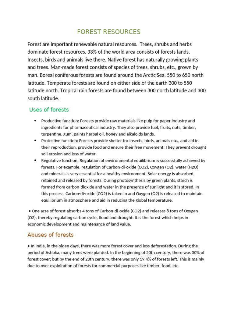 Use and Misuse of Forests Resources | PDF | Forests | Deforestation