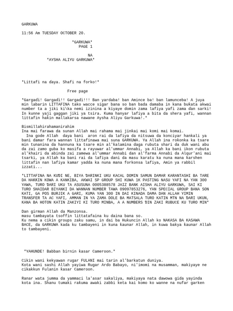 Garkuwa Complete Hausa Novel by Hausanovels001 | PDF