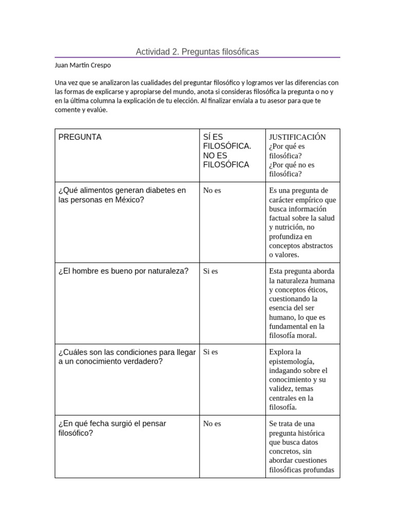 Actividad 2. Preguntas Filosóficas JMC | PDF | Educación en artes liberales