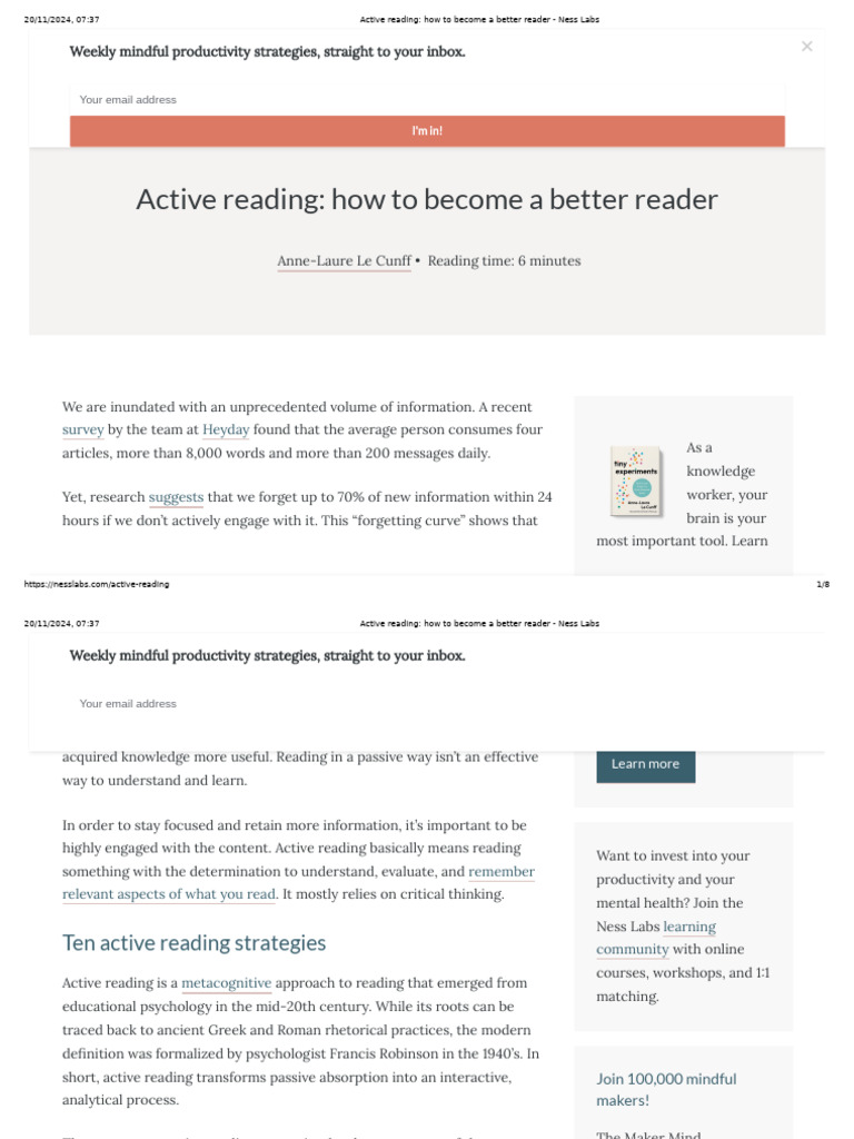 Active Reading - How To Become A Better Reader - Ness Labs | PDF ...