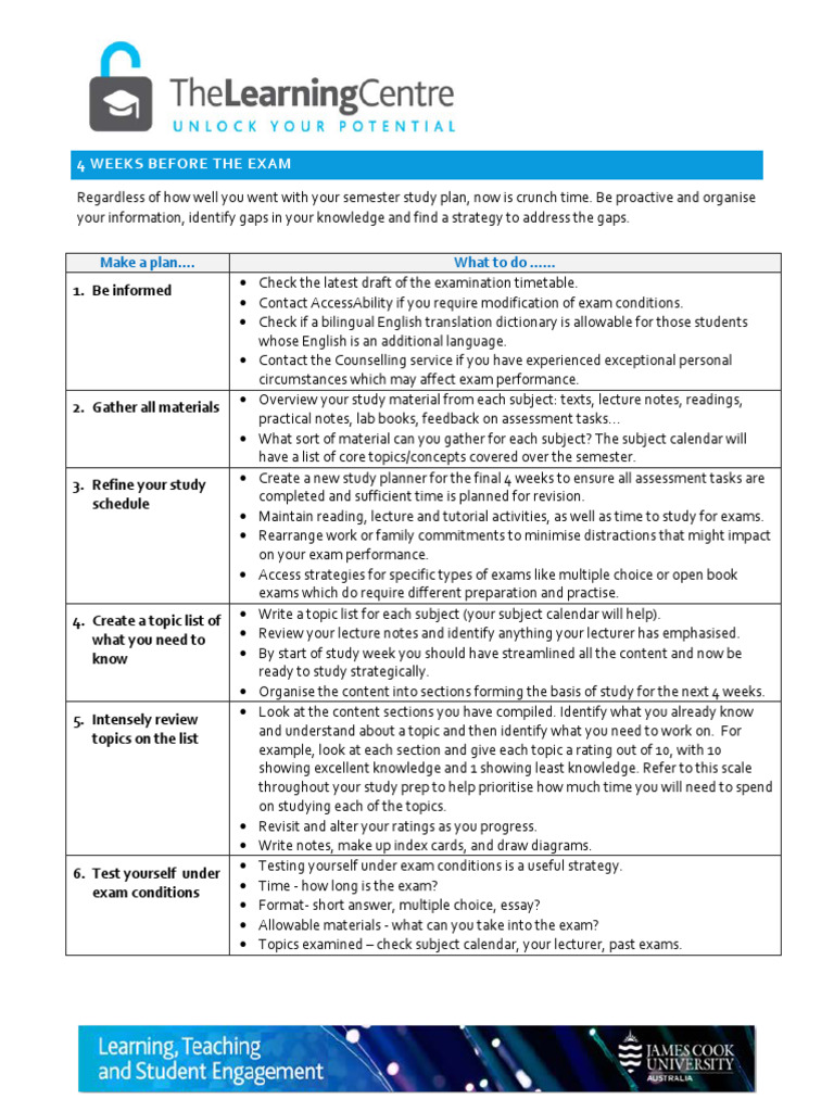 Four Weeks Before Exam Period | PDF | Multiple Choice | Behavior Modification