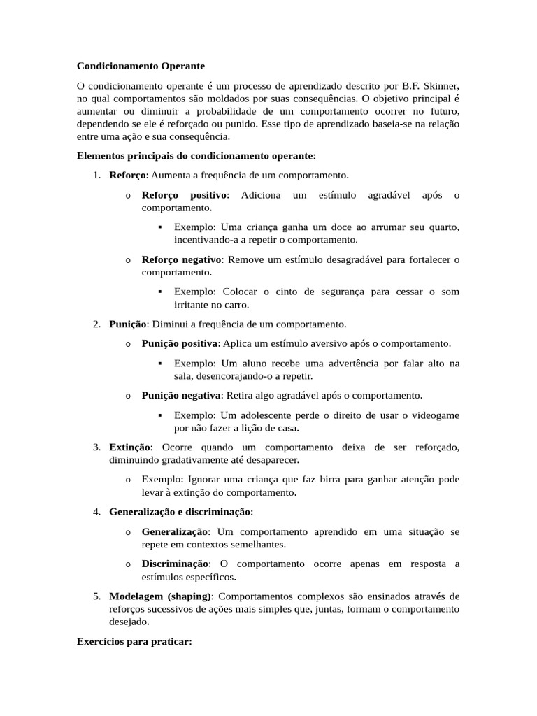 Resumo de Condicionamento Operante | PDF | Reforço | Psicologia