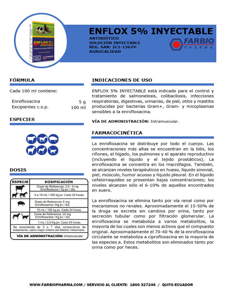 Enflox 5% Inyectable: Antibiótico Veterinario | PDF | Riñón | Orina
