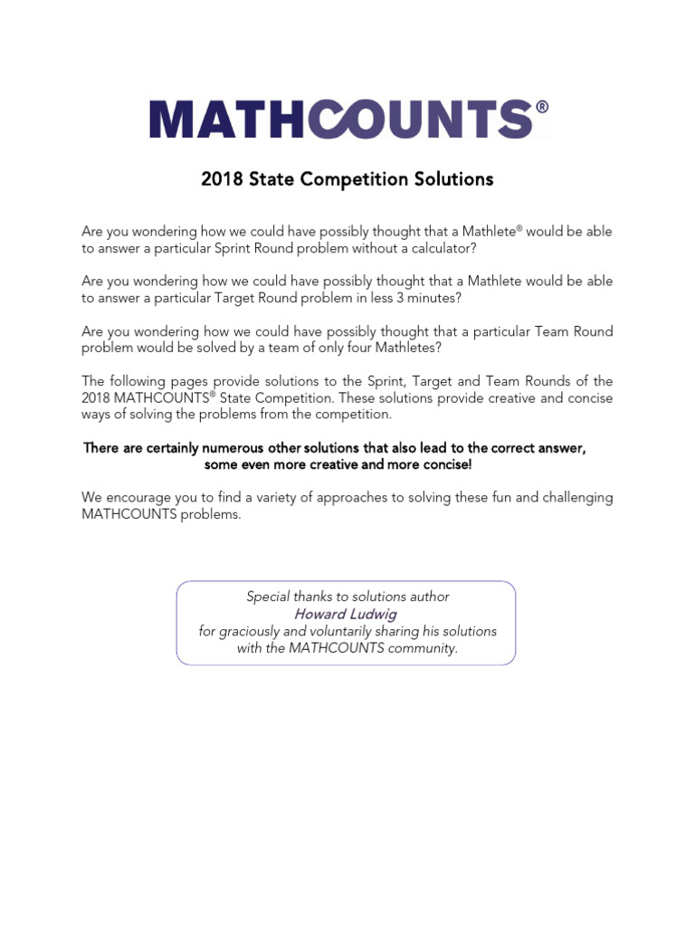 2018 Mathcounts State Solutions | PDF | Length | Area