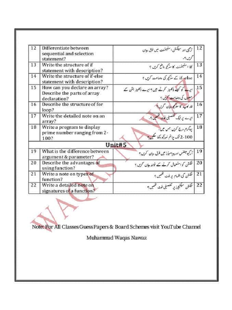 10th Class Computer Science Guess Paper & Pairing Scheme 2022 For All Punjab Boards. | PDF