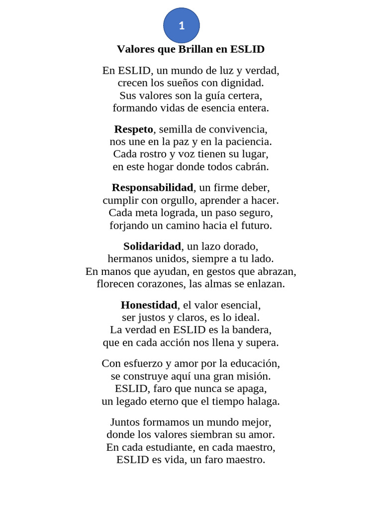 Valores Que Brillan en ESLID | PDF | Salud y bienestar