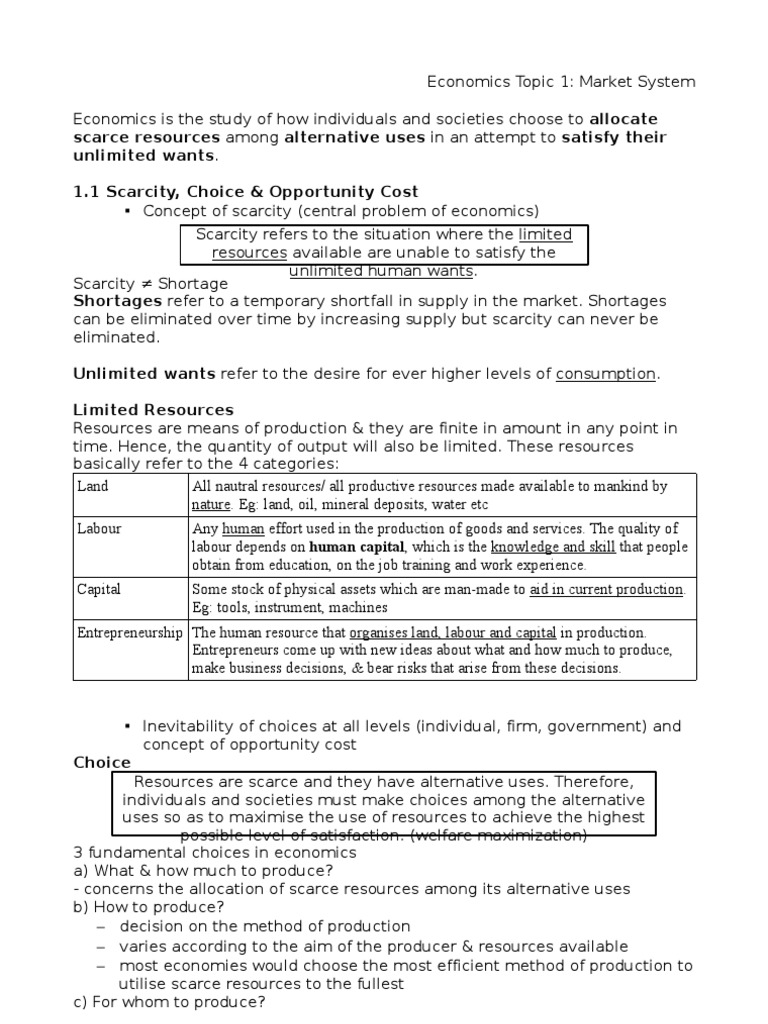 1 Scarcity, Choice & Opportunity Cost | PDF | Factors Of Production ...